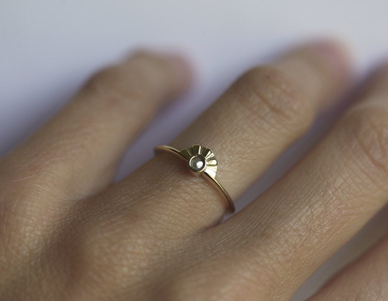 White Pearl Ring Sun Ring Engagement Ring Freshwater Pearl | Etsy