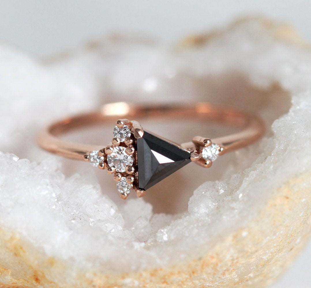 Black Diamond Cluster Ring Rose Gold Triangle Diamond Ring | Etsy
