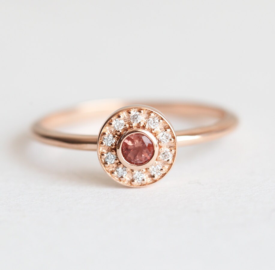 Sunstone Halo Diamond Ring Rose Gold Sun Ring Diamond Halo - Etsy