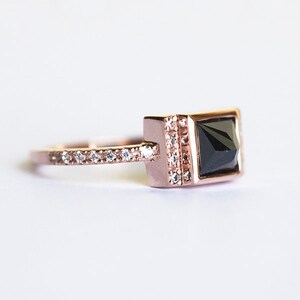 Square Black Diamond Ring Rose Gold Modern Rose Gold Diamond - Etsy