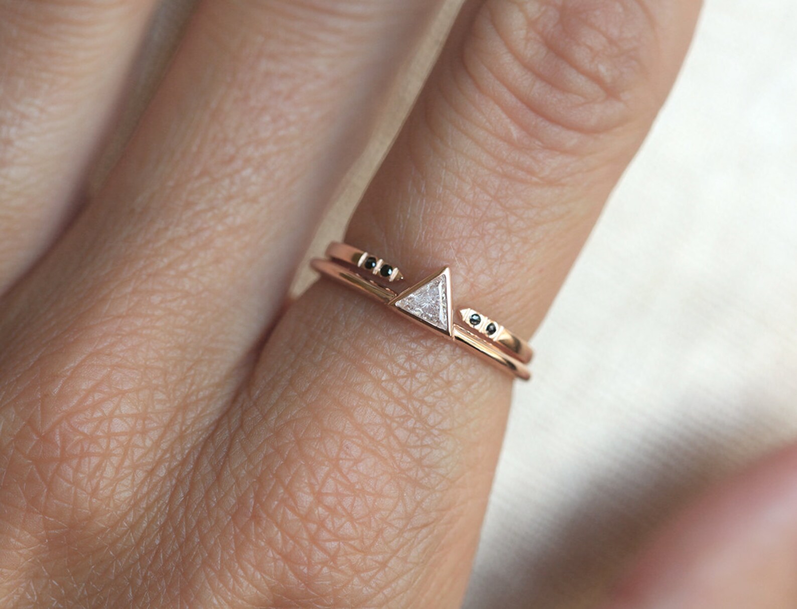 Modern Wedding Ring Set With Triangle Diamond Solitaire Ring - Etsy