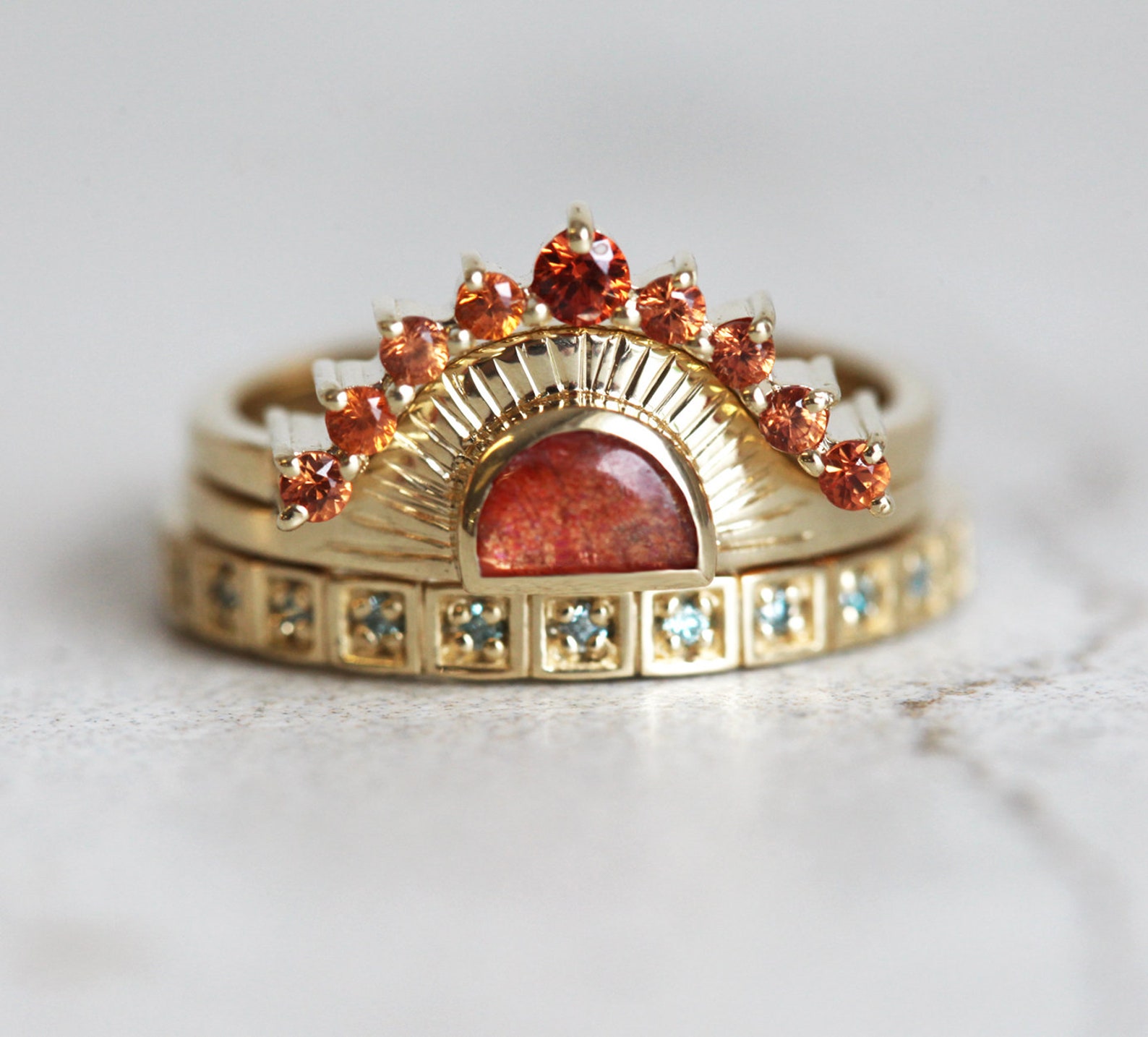 Unique Engagement Ring Set Sunset Ring Set Sunstone - Etsy