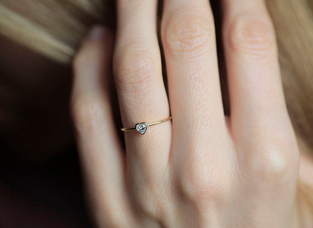 Heart Diamond Ring Heart Shape Diamond Solitaire in Yellow - Etsy