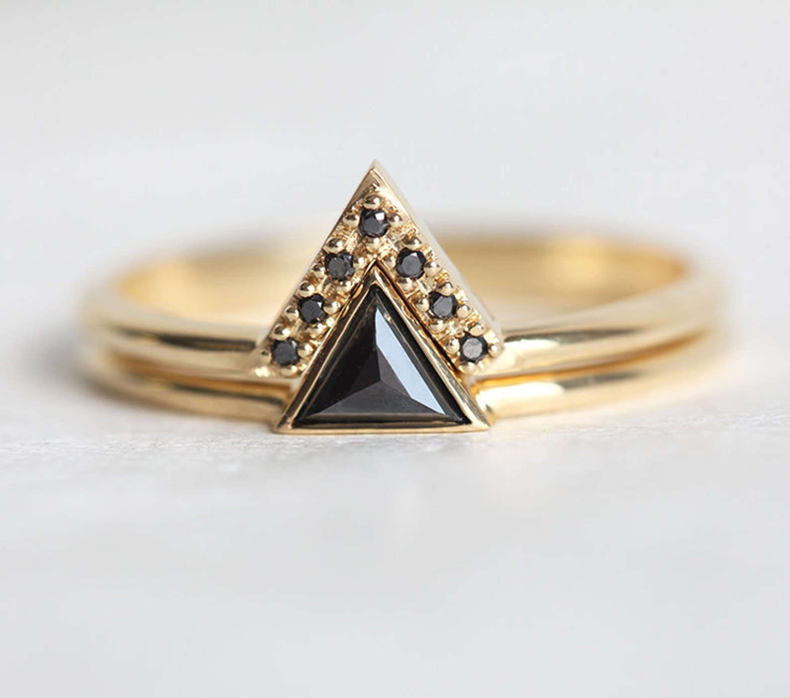 Black Diamond Ring Set Black Triangle Diamond Engagement Set - Etsy