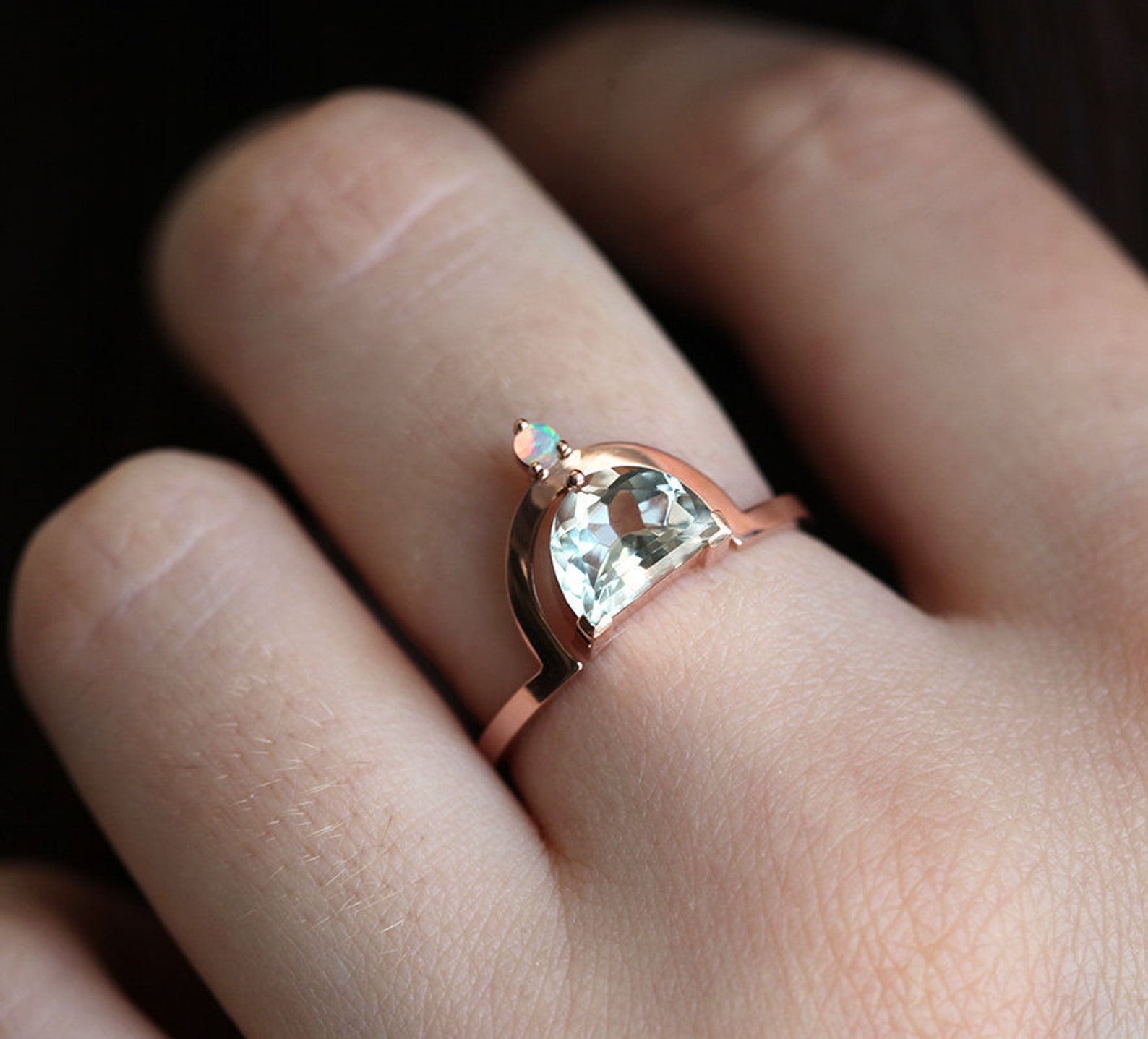 Green Amethyst Engagement Ring Half Moon Ring Unique Opal - Etsy