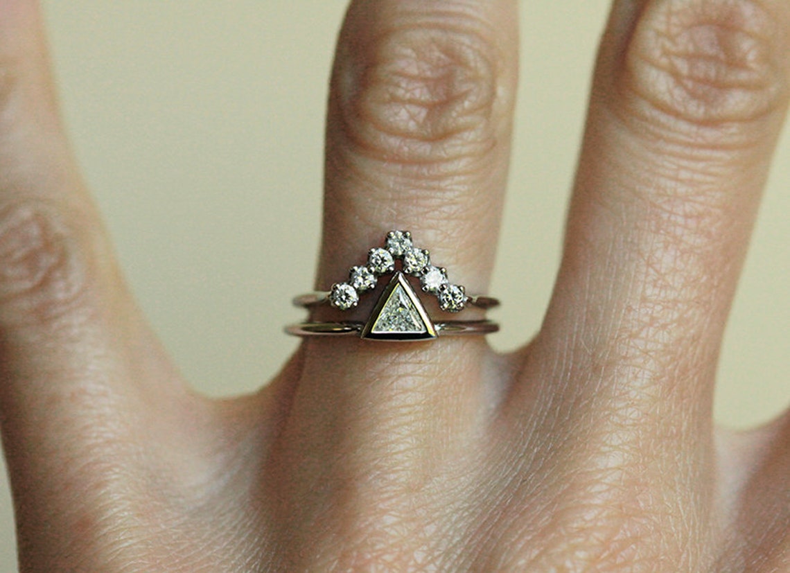 White Gold Engagement Ring Set White Gold Wedding Set | Etsy