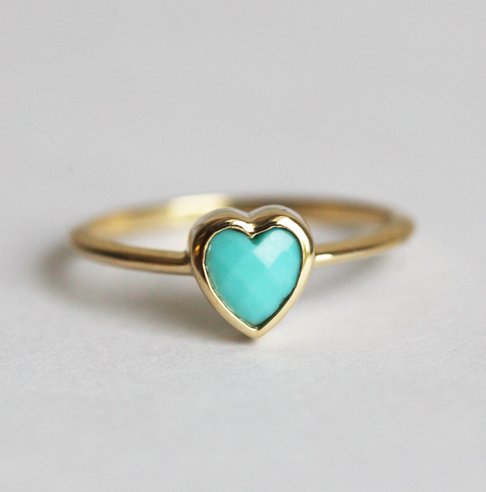 Turquoise Heart Ring Solid Gold Band With Heart Shaped 4-5mm - Etsy