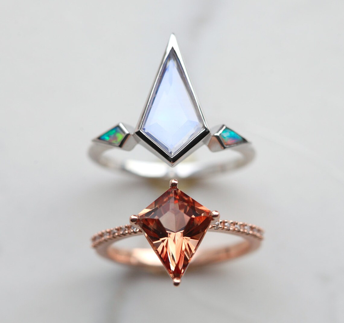 Kite Sunstone Ring Oregon Sunstone Ring Geometric Engagement - Etsy