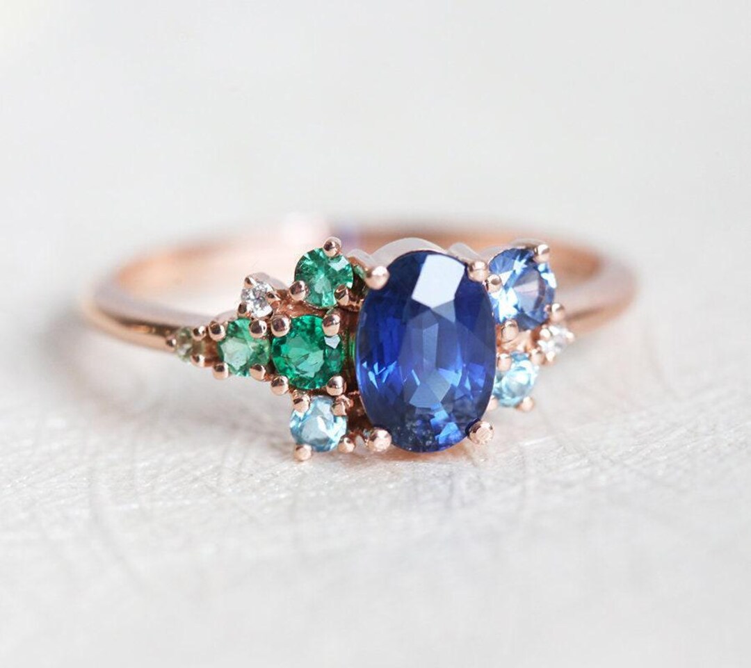 Oval Alexandrite Cluster Ring, Alexandrite Engagement Ring, Alexandrite ...