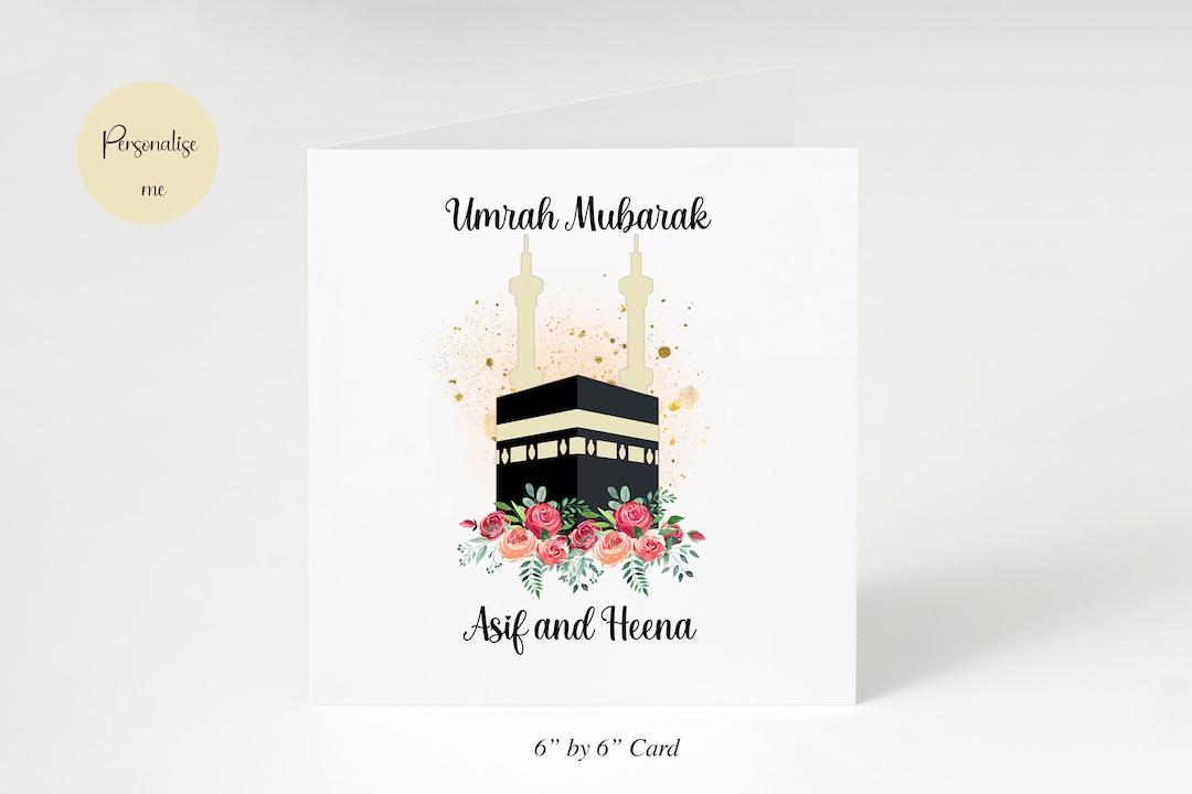 Personalised Hajj Umrah Floral Card | Square | Red Floral | White Card ...