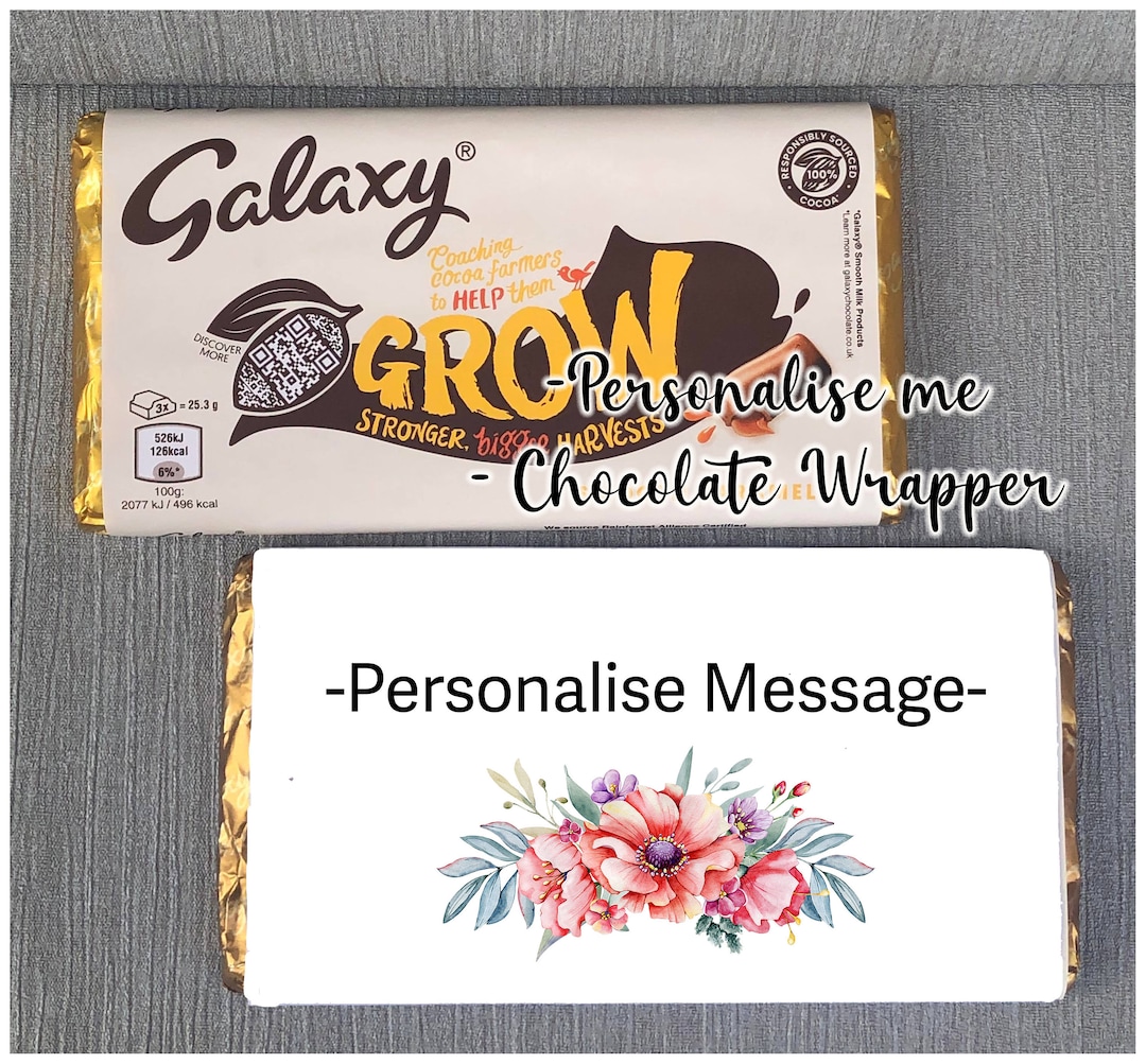 Personalised Floral Chocolate Bar Wrapper Galaxy Chocolate Wrapper ...
