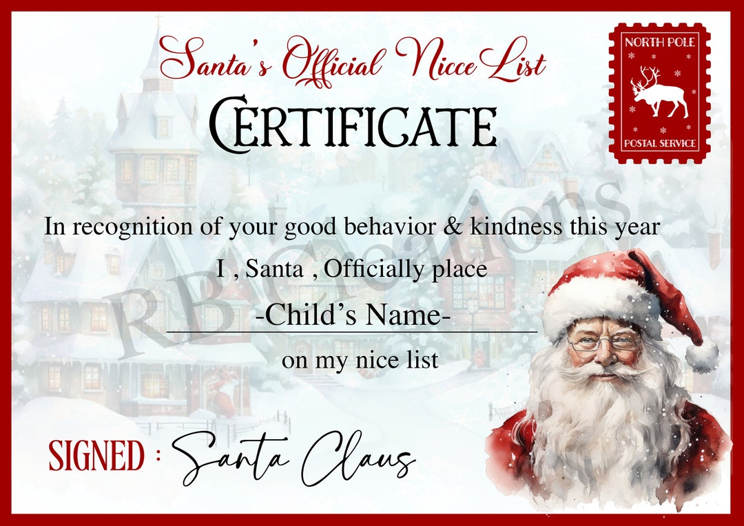 Personalised Santa Nice List Certificate , Nice List , Christmas Eve ...
