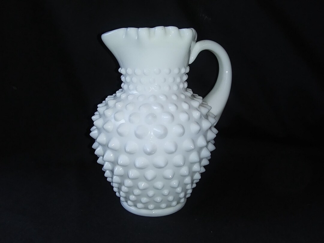 Unmarked Fenton Hobnail White Milk Glass Small Pitcher With Ruffled Top ...