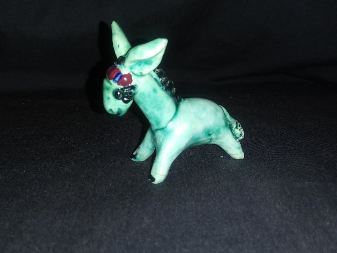 Small Handmade Ceramic Figurine of Adorable Donkey! Unusual, Turquoise ...
