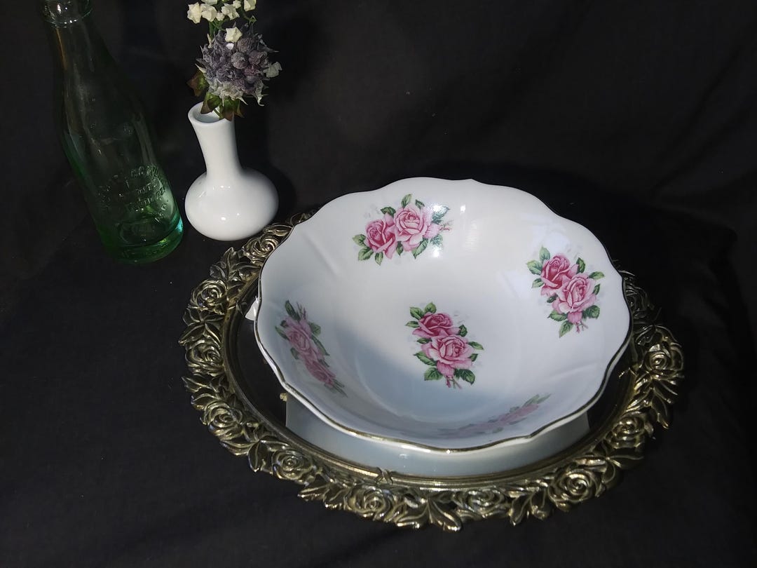 Pretty Pink Rose Pattern Vintage Porcelain Serving Bowl. Trimont Ware ...