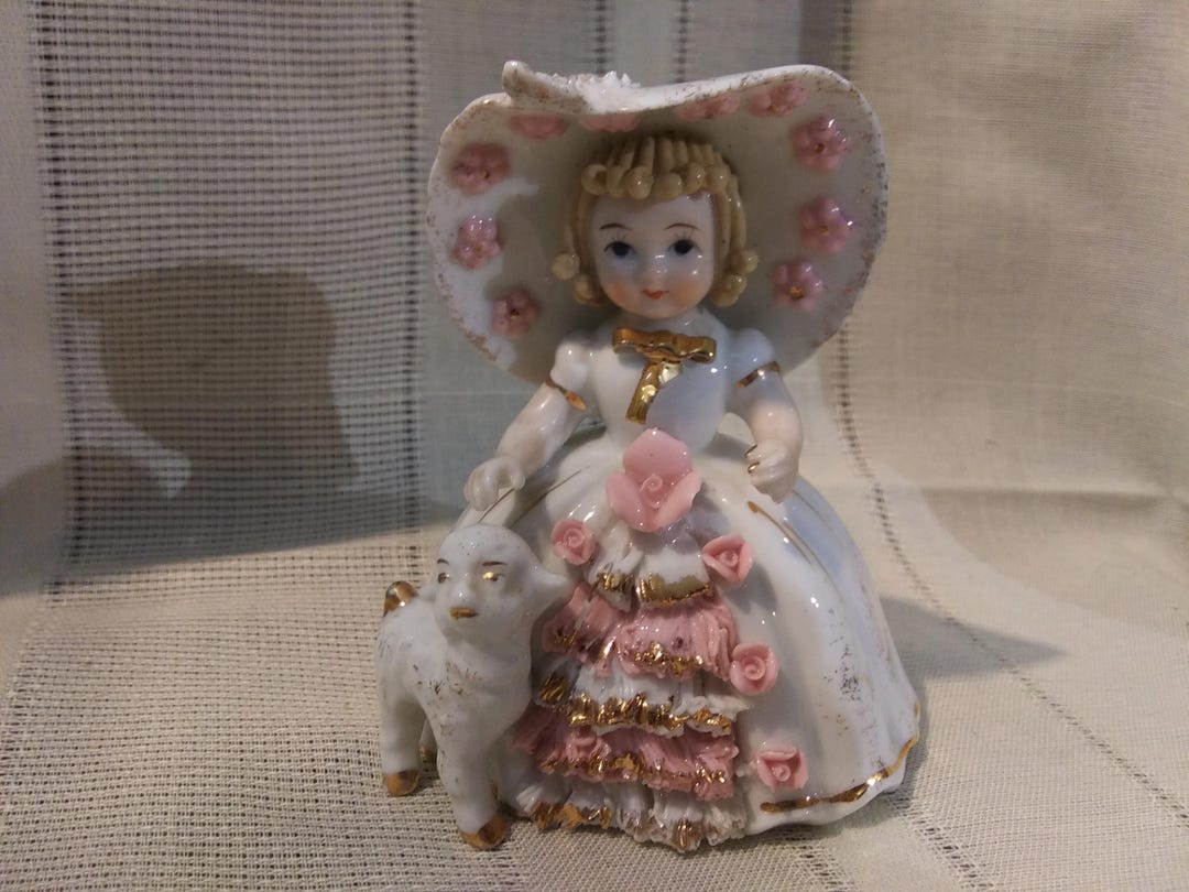 Vintage Lefton Porcelain Figurine Mary Had a Little Lamb. Spaghetti ...