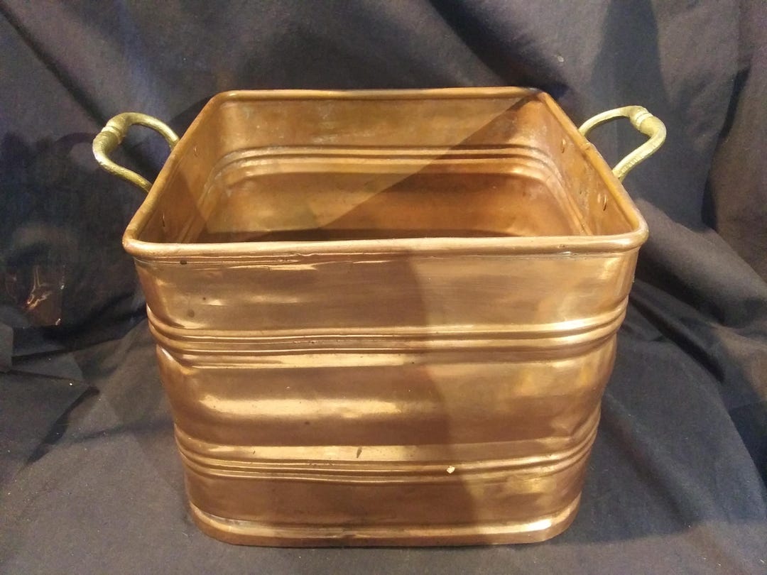 Square Copper Planter/ Bucket With 2 Brass Handles. Nice Vintage Decor ...