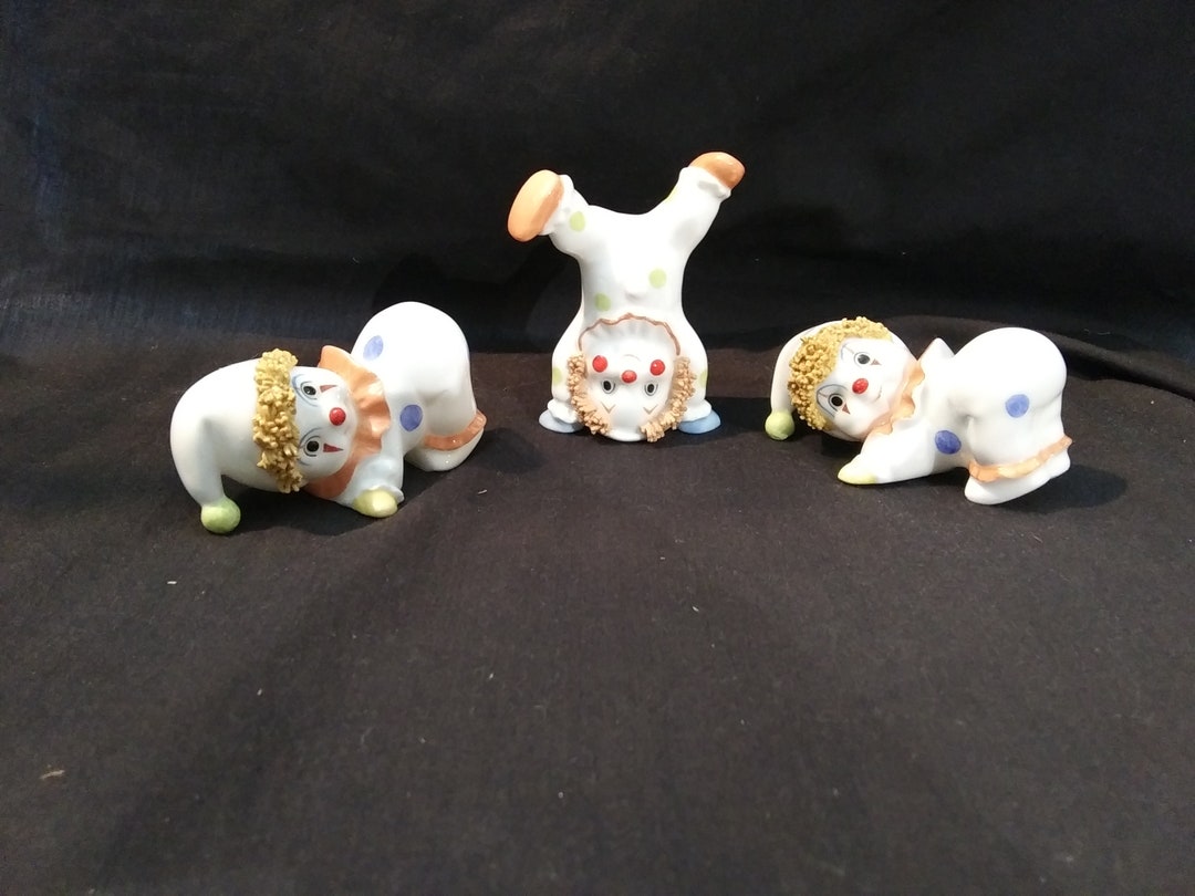 Set of 3 Enesco Porcelain Clowns From 1983 With Spaghetti Style Hair ...