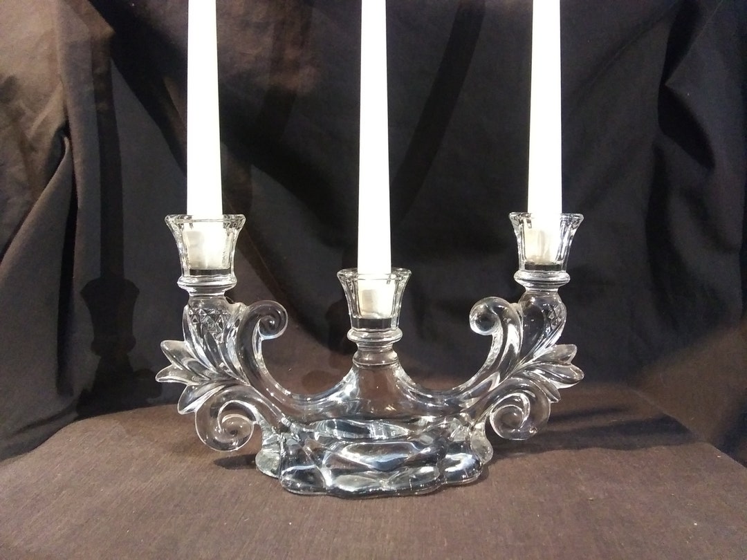 Cambridge Glass Triple Caprice Candlestick Holder, 3 Light Candelabra ...