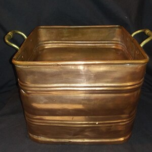 Square Copper Planter/ Bucket With 2 Brass Handles. Nice Vintage Decor ...