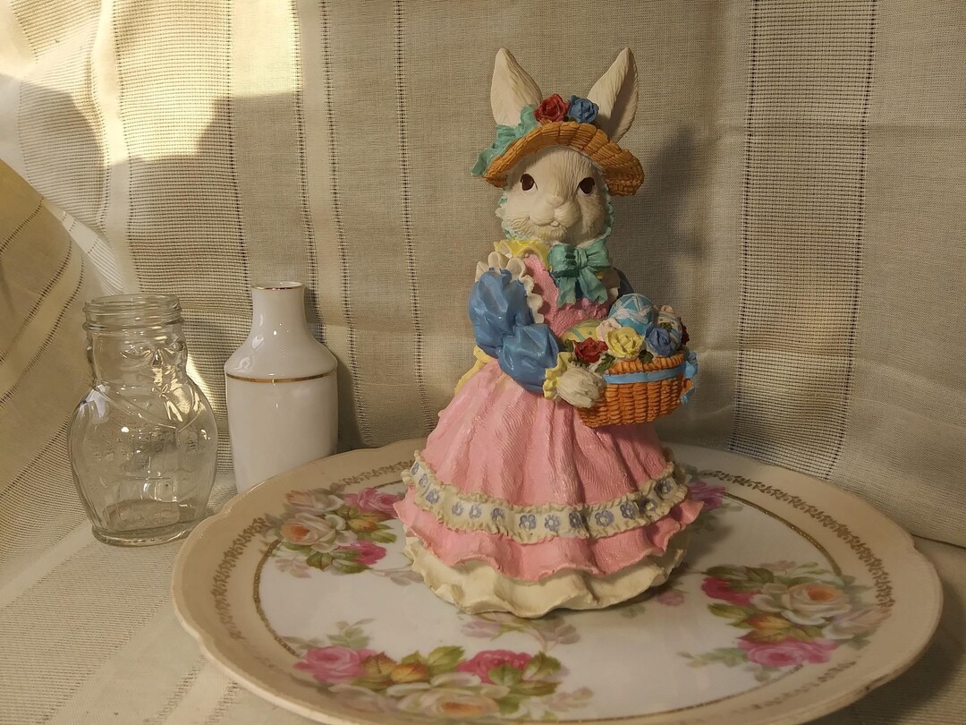 Large Easter Bunny Lady Figurine / Decoration. Cute! Pink Dress and ...