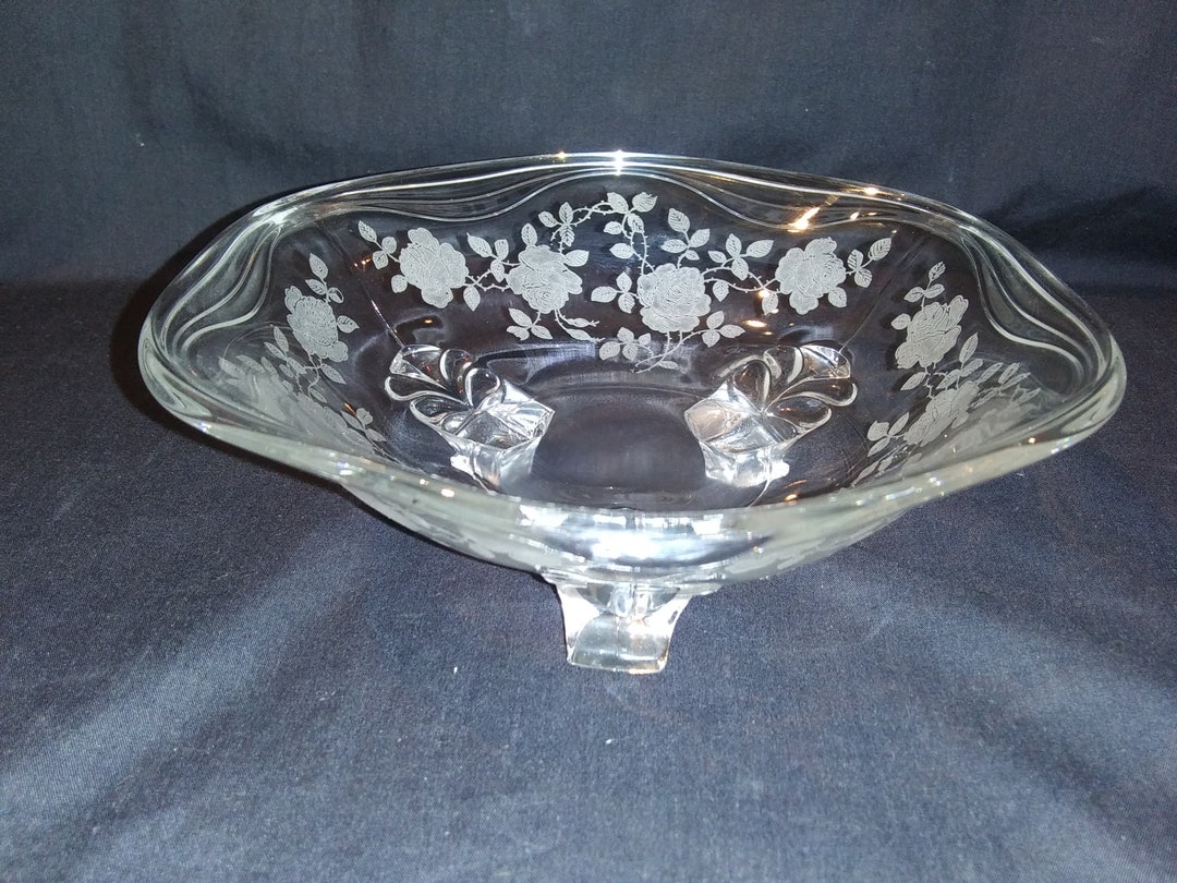 Fostoria Willowmere Etched Rose Pattern 3 Footed / Toed Candy or Relish ...