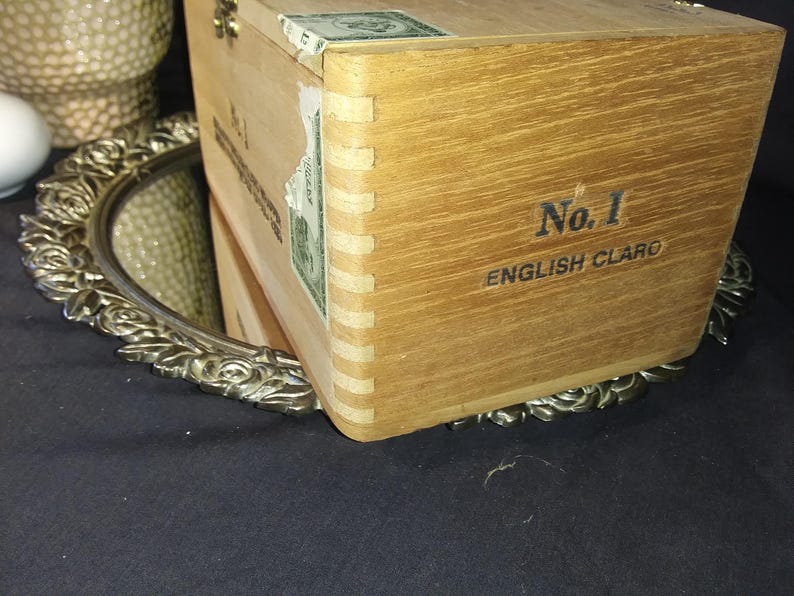 Vintage Wooden Dovetail Corners Cigar Box. Excalibur, Brass Gingers and ...