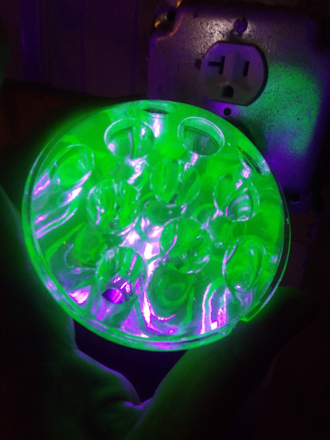 Vintage Green Uranium Flower Frog. 3 Inches Wide, 11 Holes. Repair on ...