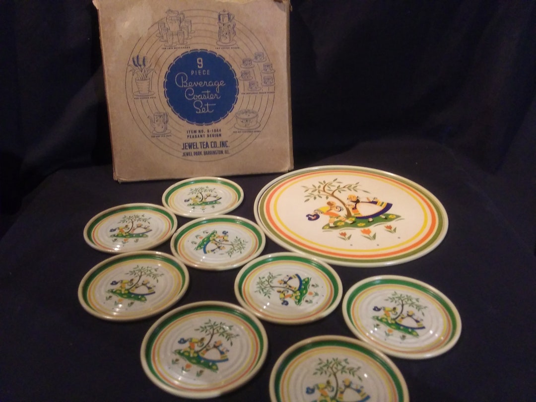 Jewel Tea Company 9 Piece Painted Tin (metal) Coaster Set New in ...
