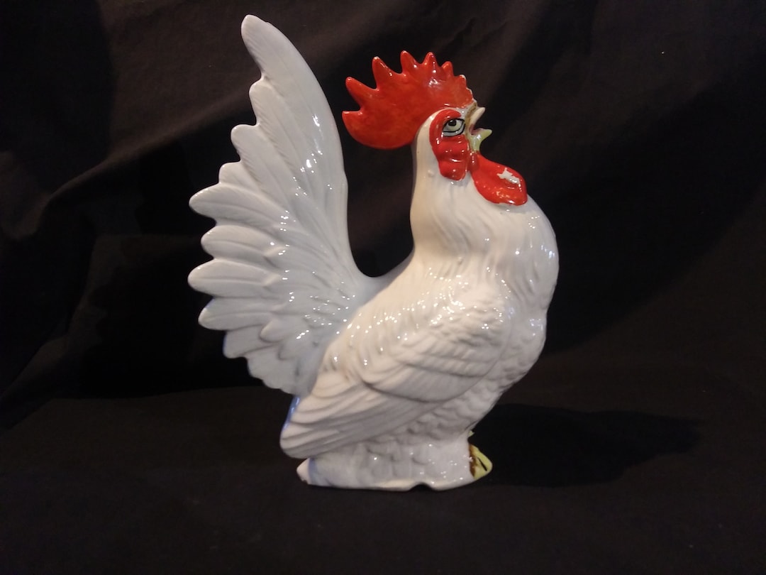 Vintage Ceramic Rooster, Large, by Chase. 9 Inches Tall. White and Red ...
