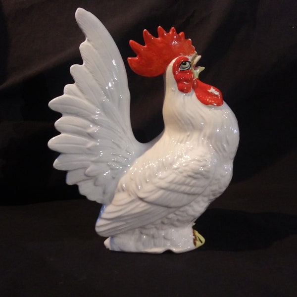 Ceramic White and Red Rooster - Etsy