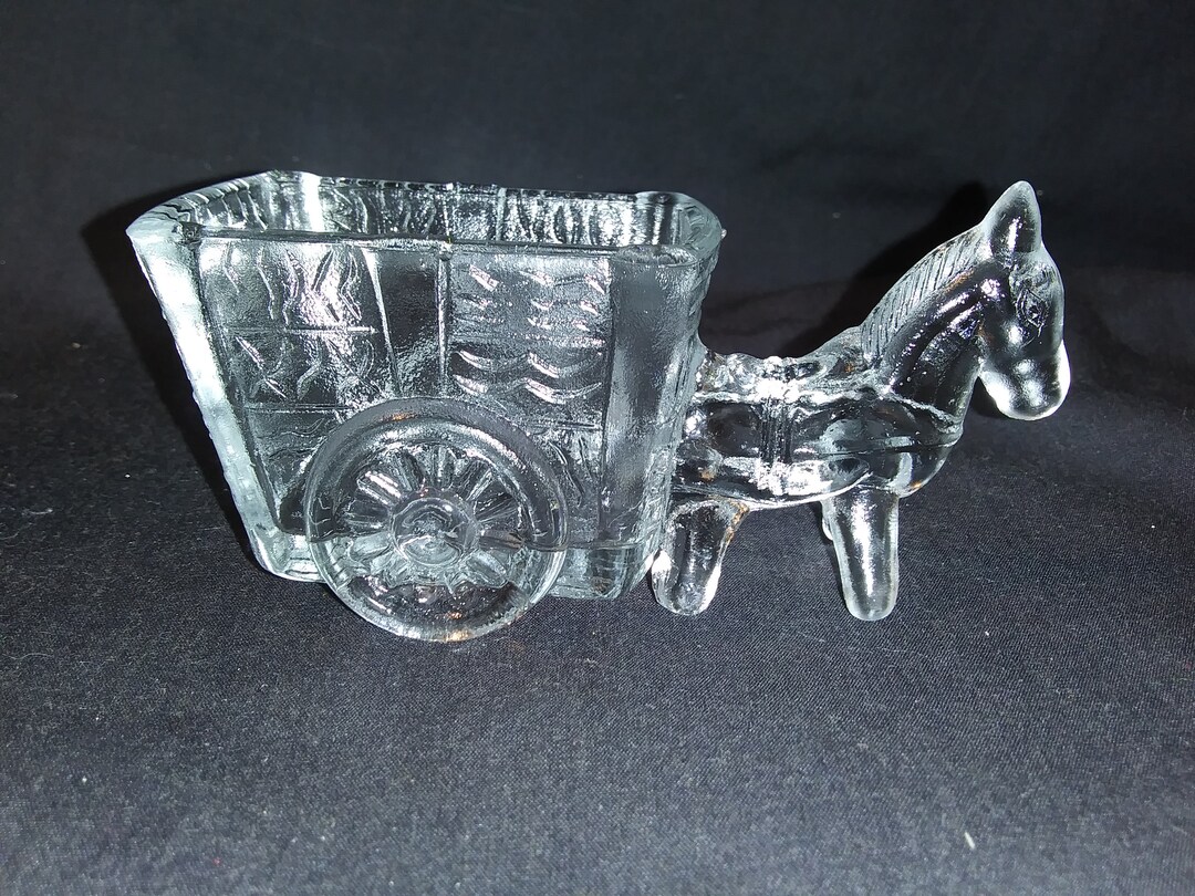 Vintage Clear Pressed Glass Donkey or Horse Drawn Cart Figurine ...