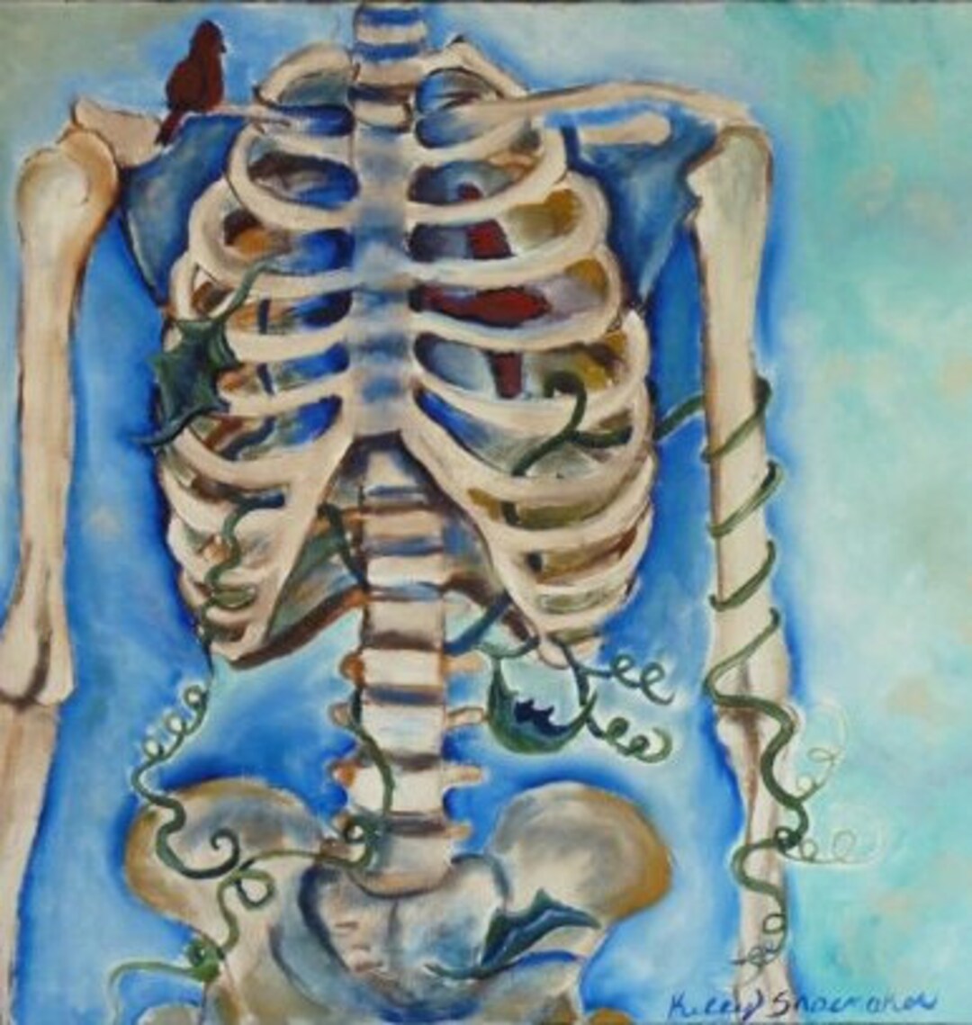 Original Art, Oil Painting, Skeleton, Floral, Contemporary, Surrealism ...