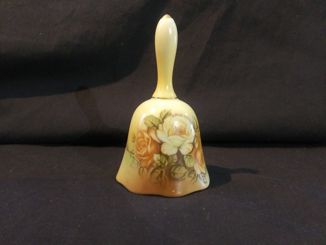 Nippon, Hand Painted Porcelain Bell With Yellow Roses and Gold Accents ...