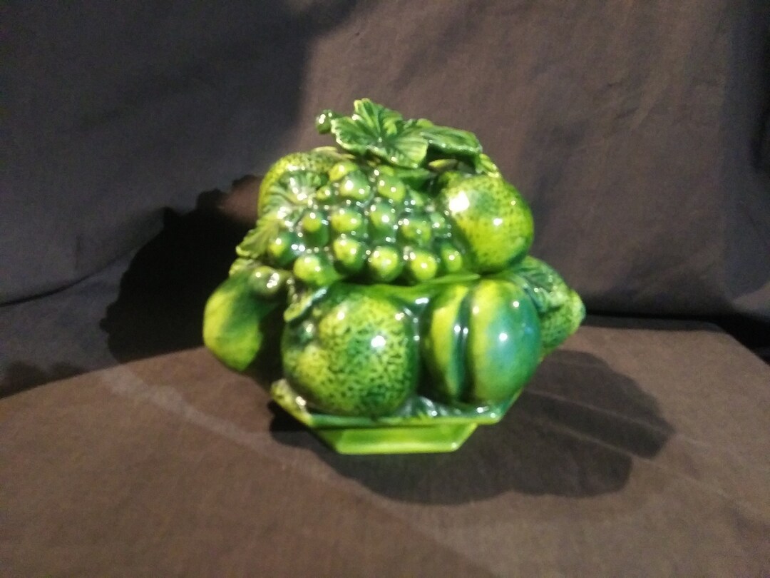 Vintage Green Fruit Shaped Dish With Lid. Sculptural MCM Centerpiece ...
