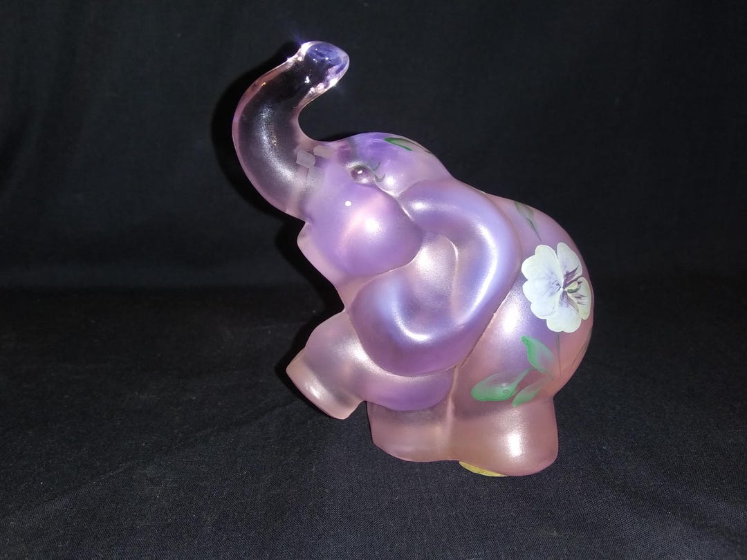 Fenton Pink Satin Glass Hand Painted Elephant Figurine. Collectible ...
