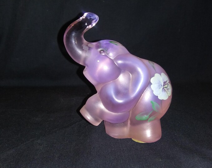 Fenton Pink Satin Glass Hand Painted Elephant Figurine. Collectible ...