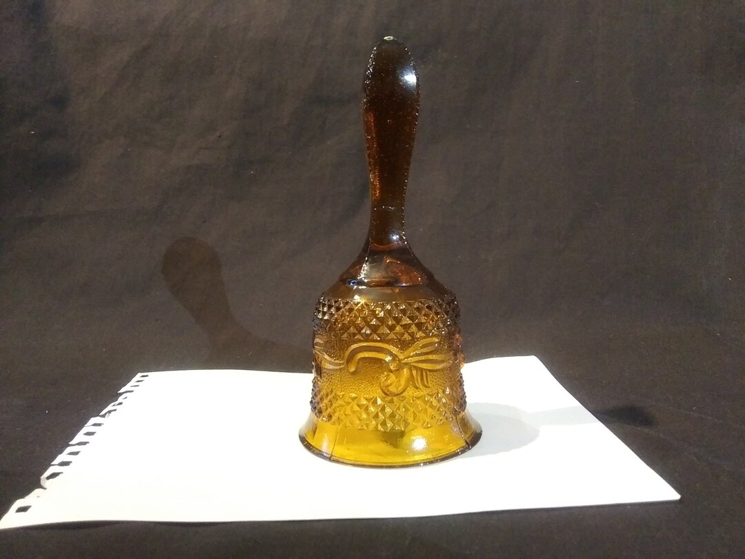 Antique Amber Glass Bell With Textured Glass and Metal Clapper. 6 ...