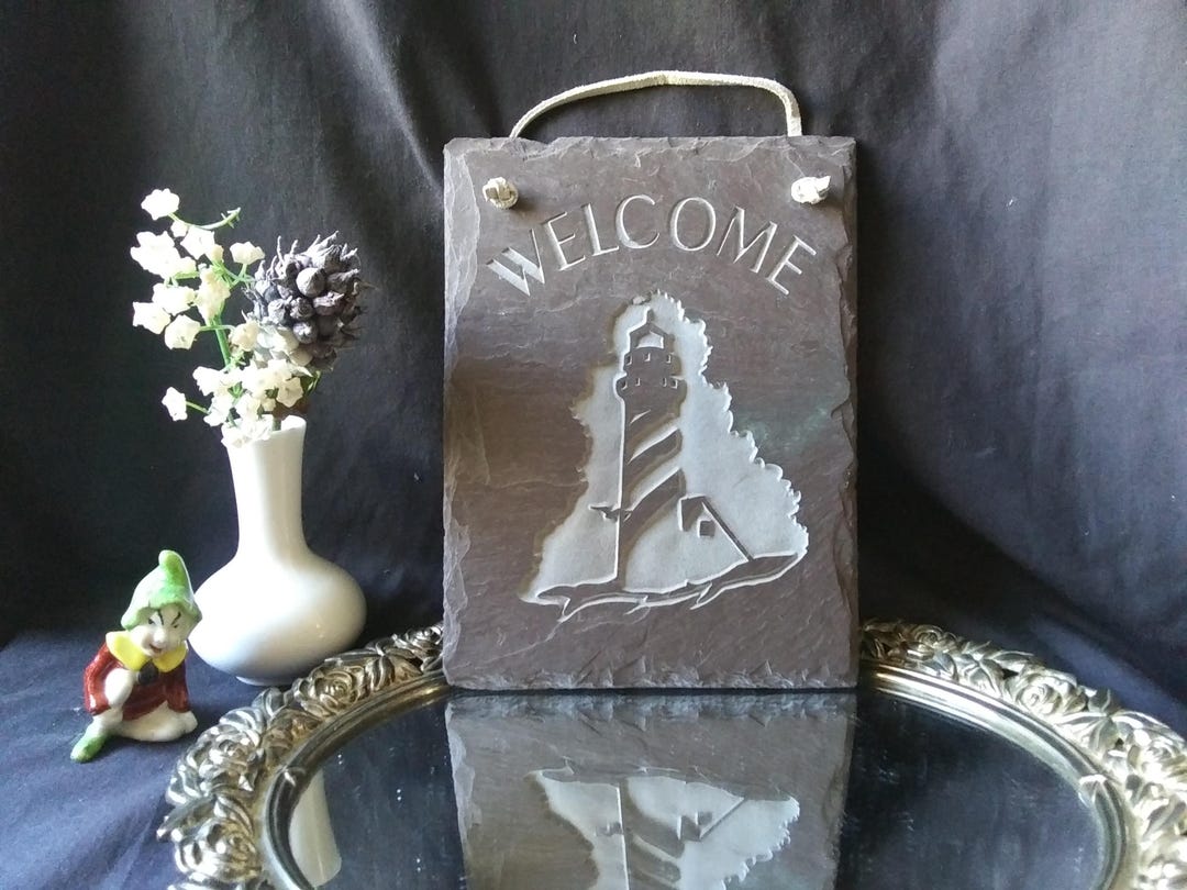 Slate Welcome Sign / Plaque With Nice Etched Lighthouse Design. Cute ...