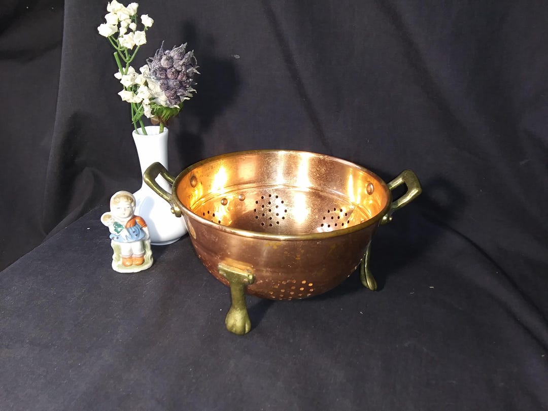 Vintage Colander, Copper With 3 Brass Feet and 2 Handles. Pretty ...