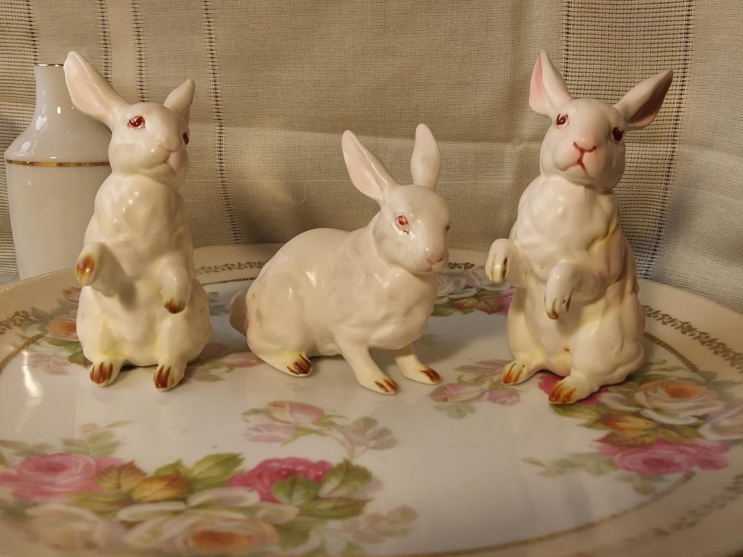 Vintage Set of 3 Lefton Porcelain H880 White/pink Bunny Rabbit ...