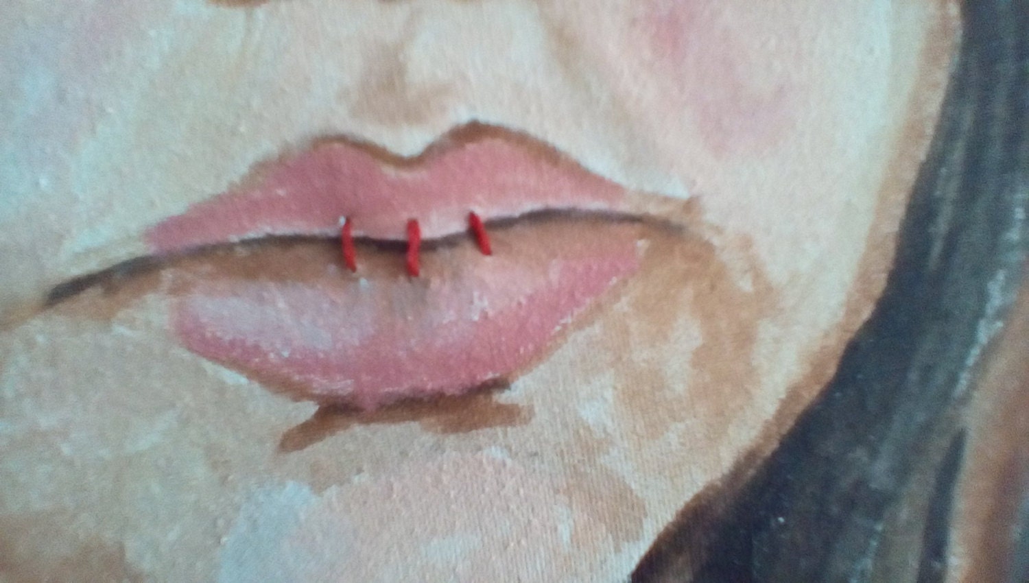 Original Oil Painting on Fabric, in Quilt Ring With Stitching Detail ...