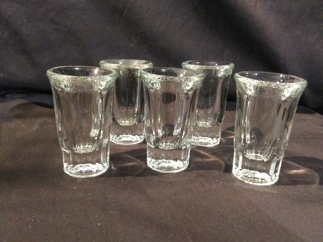 Set of 5 Heavy, Weighted Bottom, Libbey Glass Shot Glasses. Octagon ...