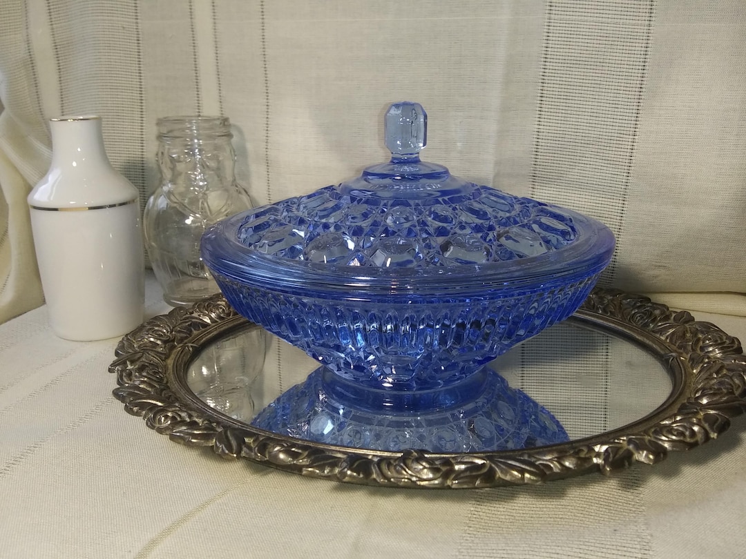 Beautiful Indiana Tiara Glass Blue Windsor Lidded Candy Dish. Free ...