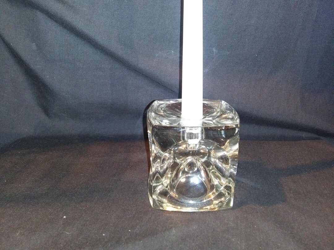Heavy, Modern Ice Cube Style Candlestick Holder. 3.5 Inch Glass Cube ...