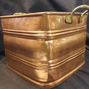 Square Copper Planter/ Bucket With 2 Brass Handles. Nice Vintage Decor ...