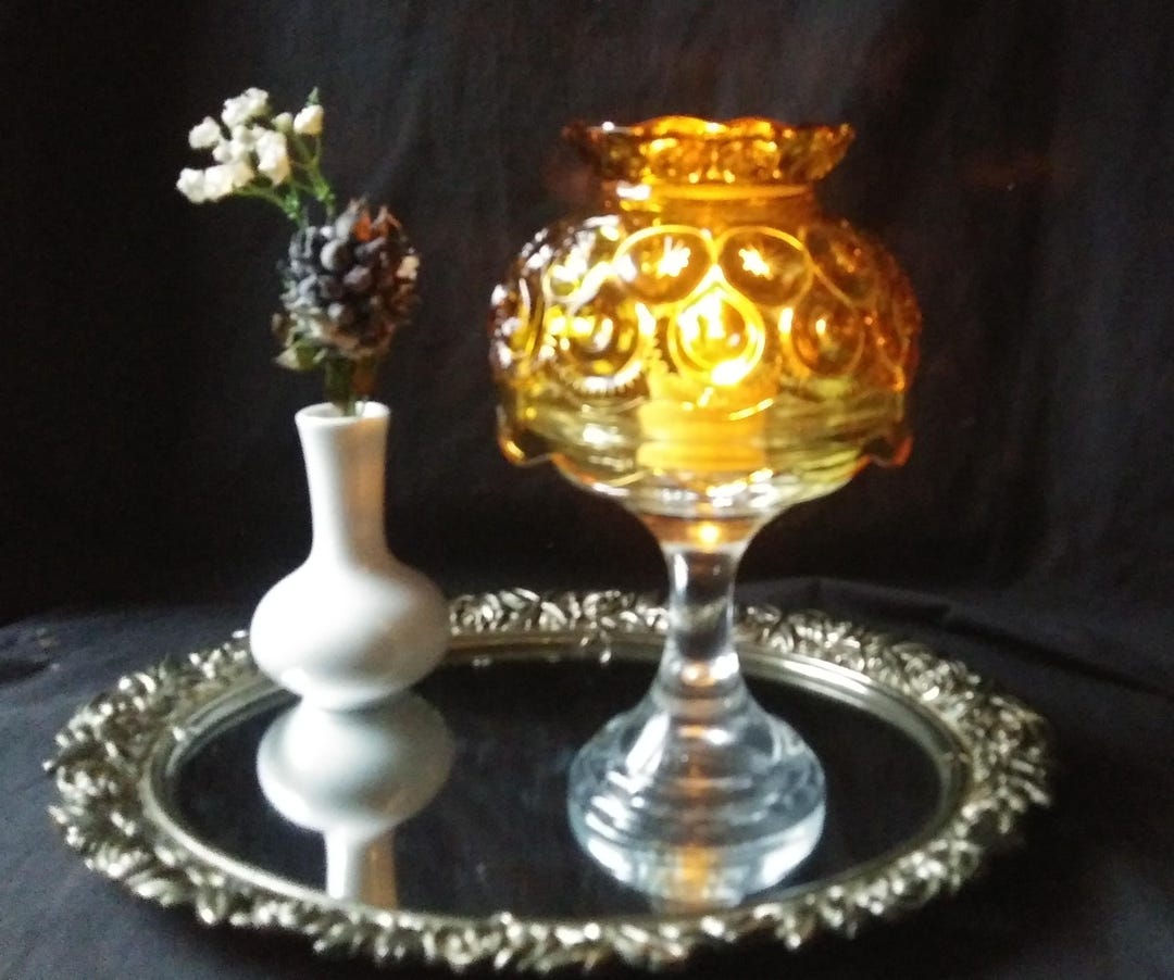 Beautiful Vintage LE Smith Amber Glass Moon and Stars Pattern 2 Piece ...