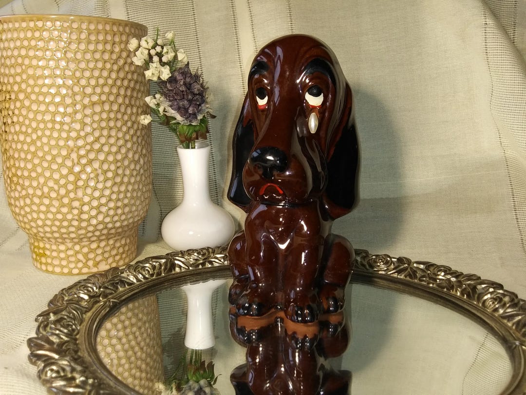 Vintage Enesco Sad Basset Hound Dog Brown Ware Ceramic Figurine Coin ...