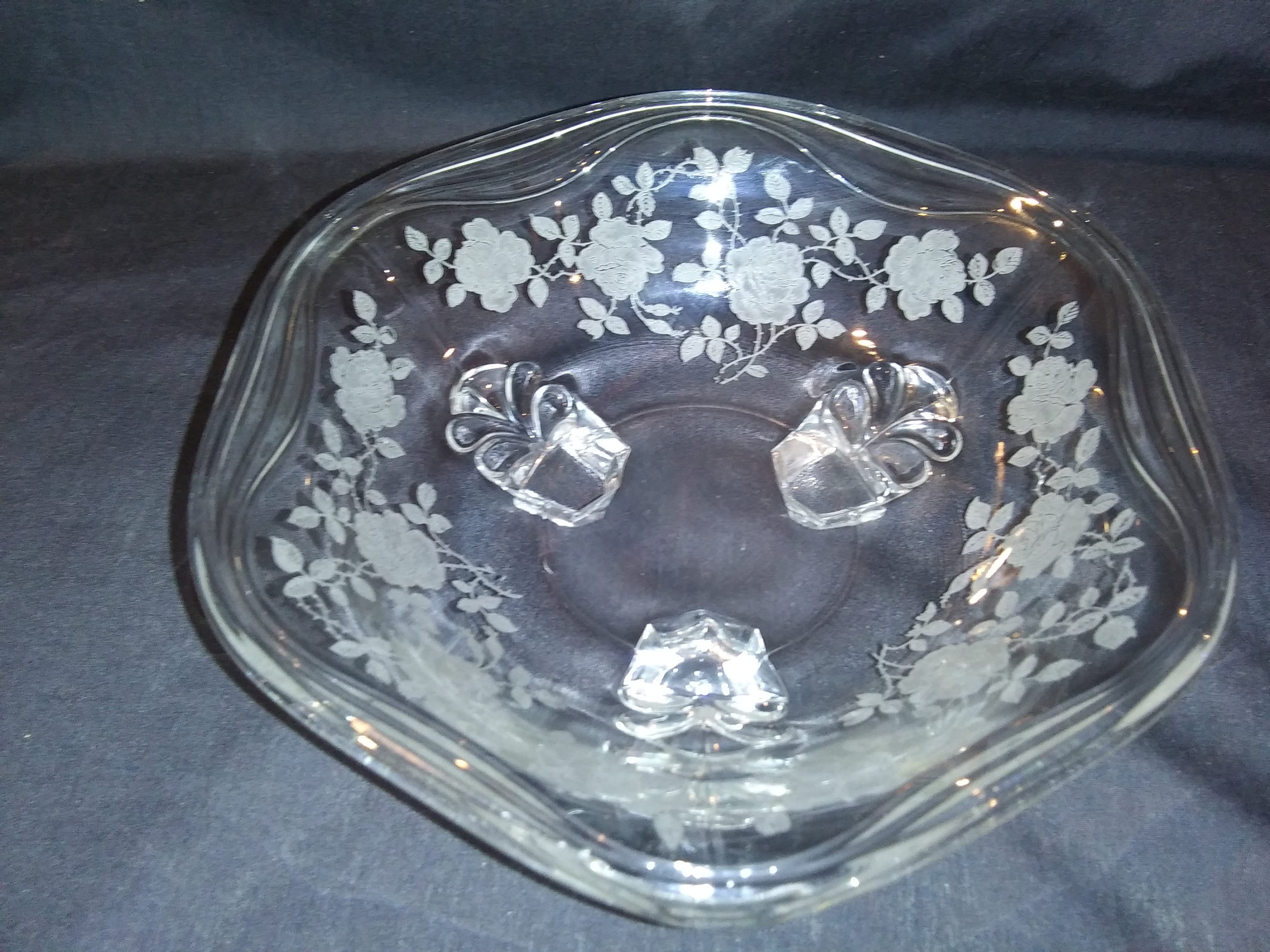 Fostoria Willowmere Etched Rose Pattern 3 Footed / Toed Candy or Relish ...