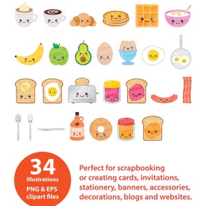 Kawaii Breakfast Clipart, Cute Cartoon Breakfast Food Clip Art, PNG ...